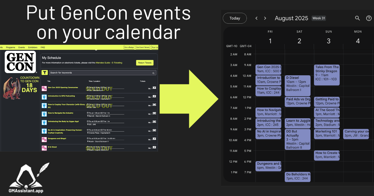 GenCal - Convert GenCon Schedules to Google Calendar